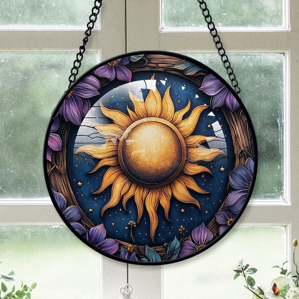 Personalized Sun and Moon Suncatcher Stained Glass, Sun and Moon ...