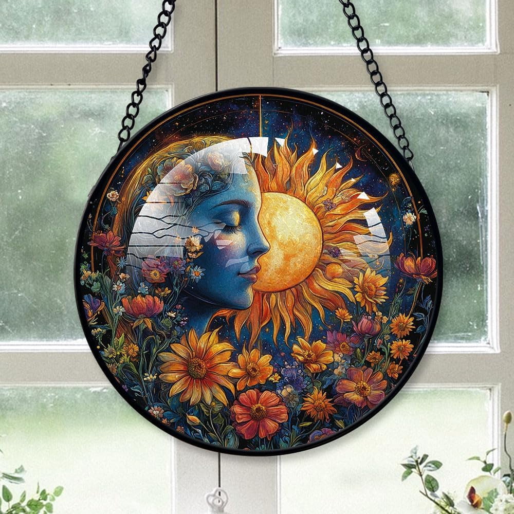 Personalized Sun Moon Suncatcher Stained Glass Suncatchers, Sun Moon ...