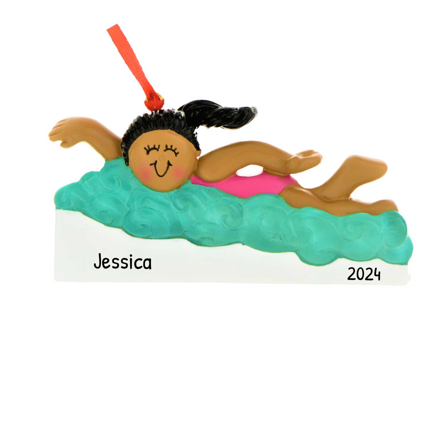 Personalized Swimmer Ornament 2024 - African American Girl Swimmer ...