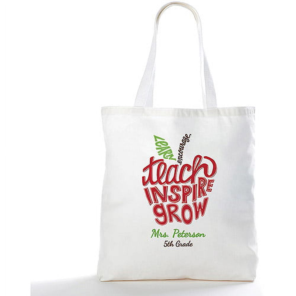 Generic Personalized Teacher Canvas Tote Bag, Learn Inspire Grow Apple ...