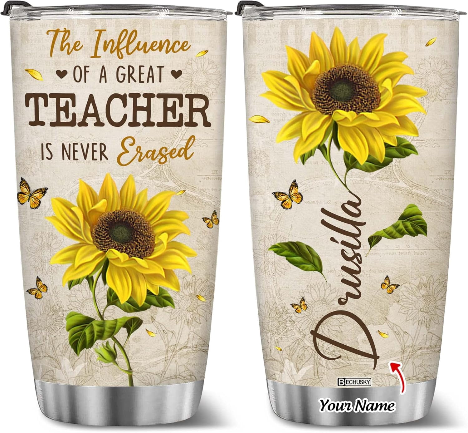 Personalized Teacher Sunflower Tumbler Teacher Influence Tumbler Great ...