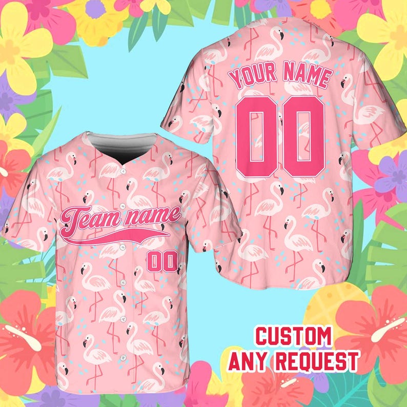 Personalized Team Name And Number Baseball Jersey, Custom Flamingo ...