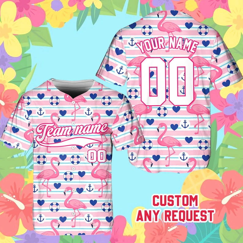 Personalized Team Name And Number Baseball Jersey, Custom Flamingo ...