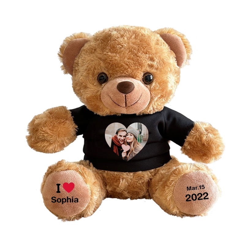 Personalized Teddy Bear with Picture & Name – Black Shirt Custom ...