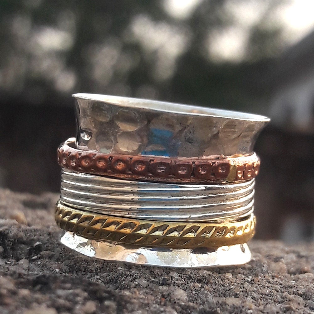 Personalized Textured Spinner Ring in Sterling Silver, Spinning Ring ...