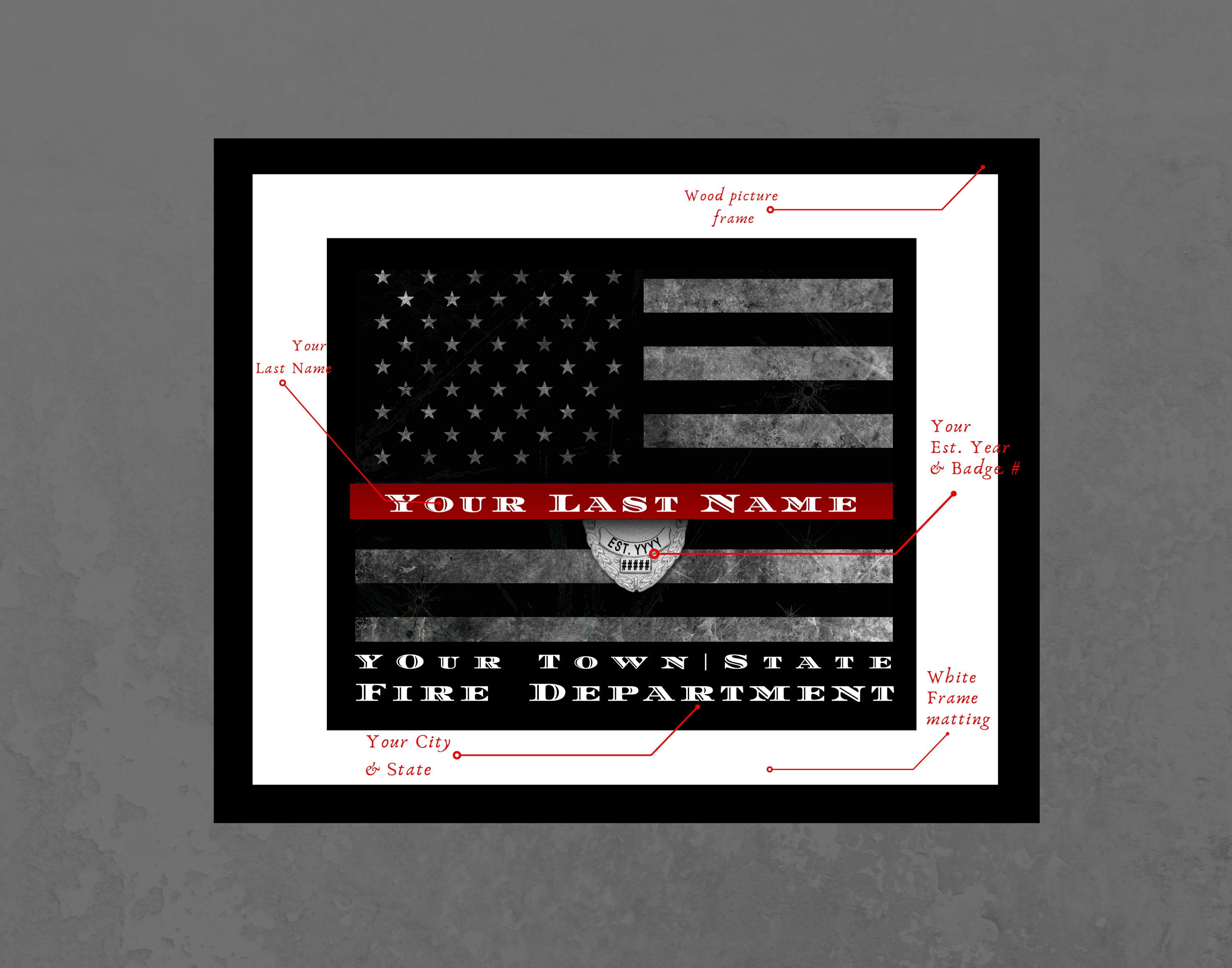 Personalized Thin Red Line Framed Firefighter Wall Art - Walmart.com