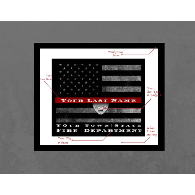 Personalized Thin Red Line Framed Firefighter Wall Art - Walmart ...