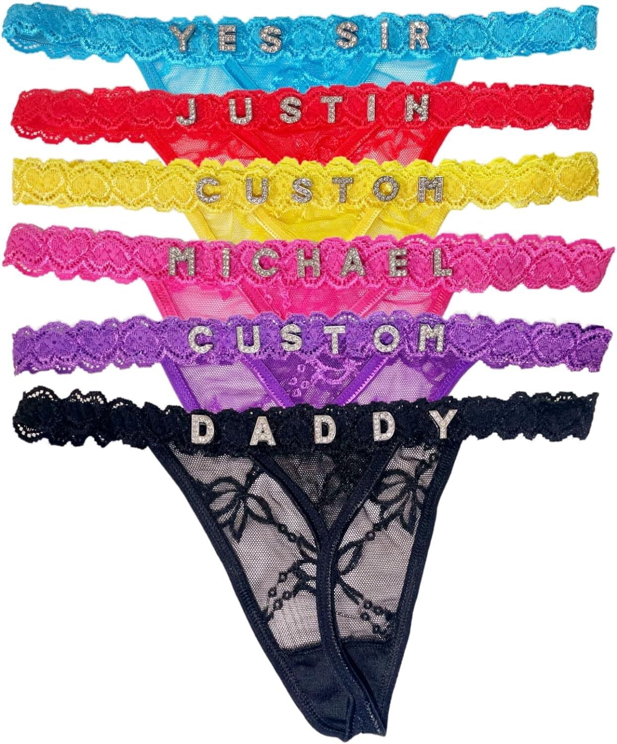 Personalized Thongs with Silvery Gold Letters Name Sexy Lace Custom ...