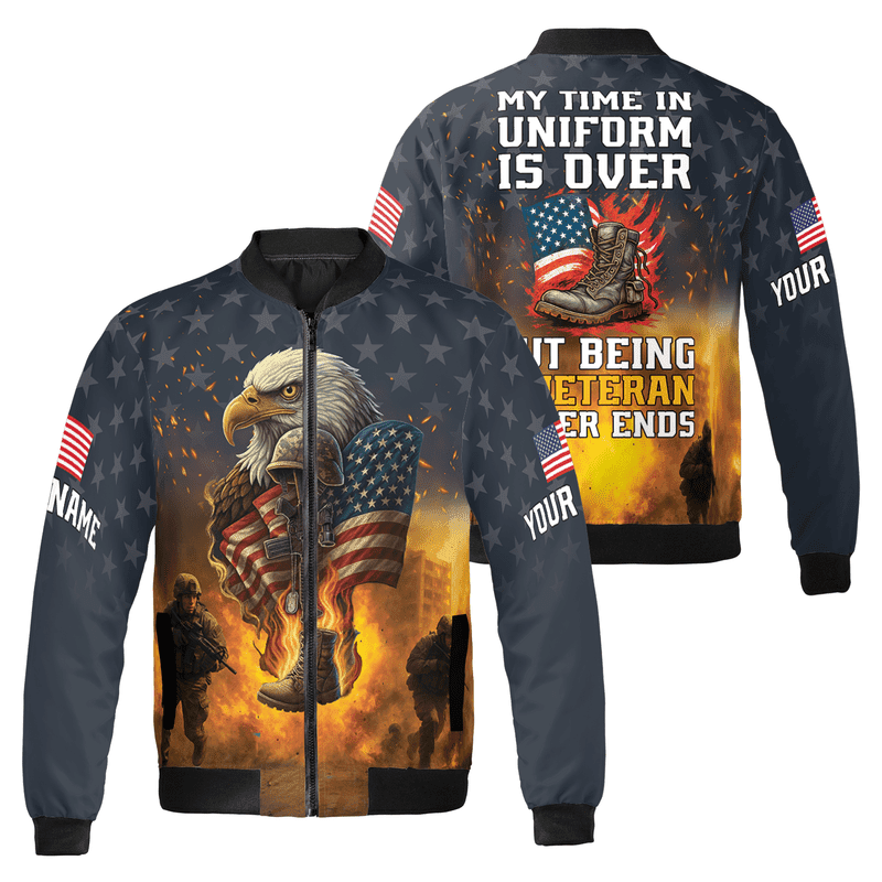 Personalized America Flag Eagle US Veteran Bomber Jacket - Customized ...