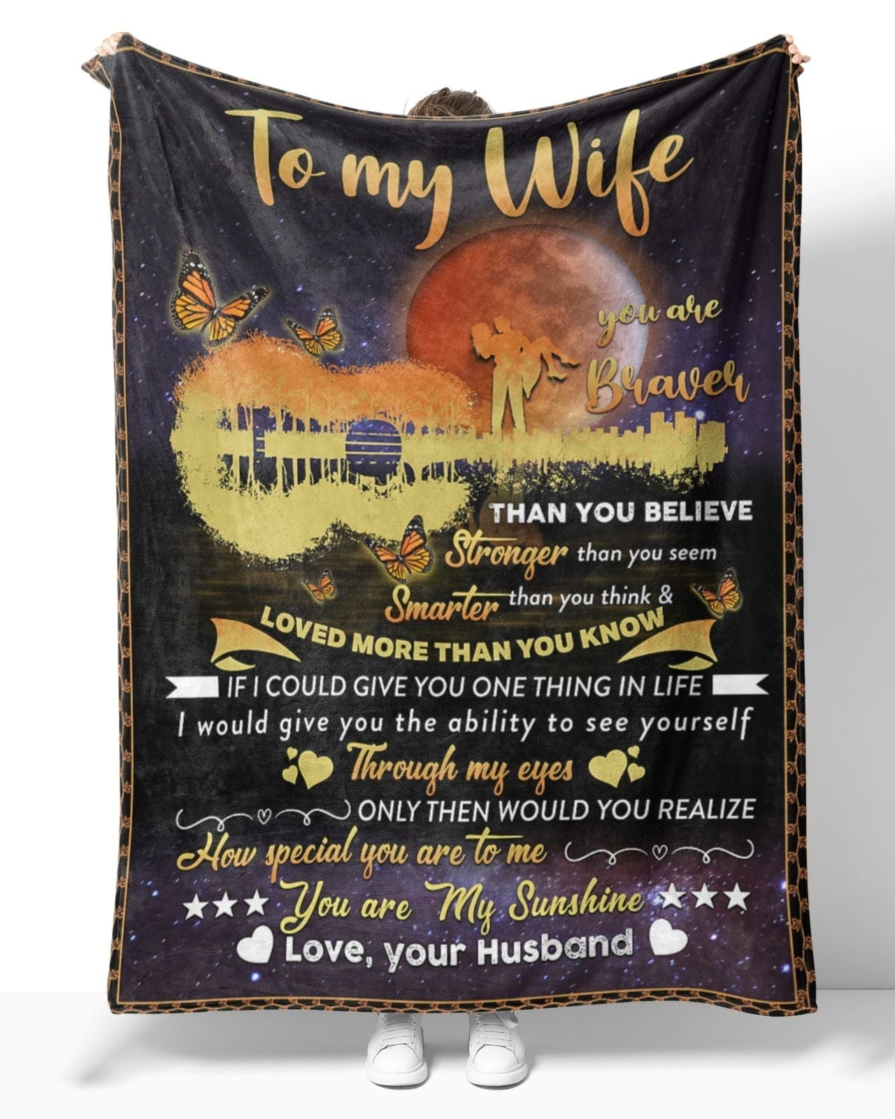 Personalized To My Wife Guitar Butterfly Blanket From Husband, To My ...