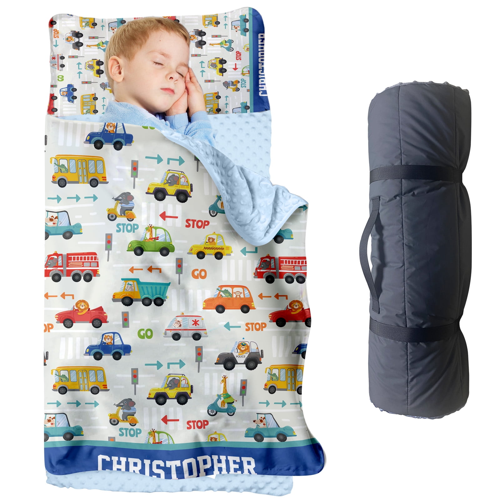 Personalized Toddler Nap Mat - Custom Name Traffic and Vehicles Theme ...