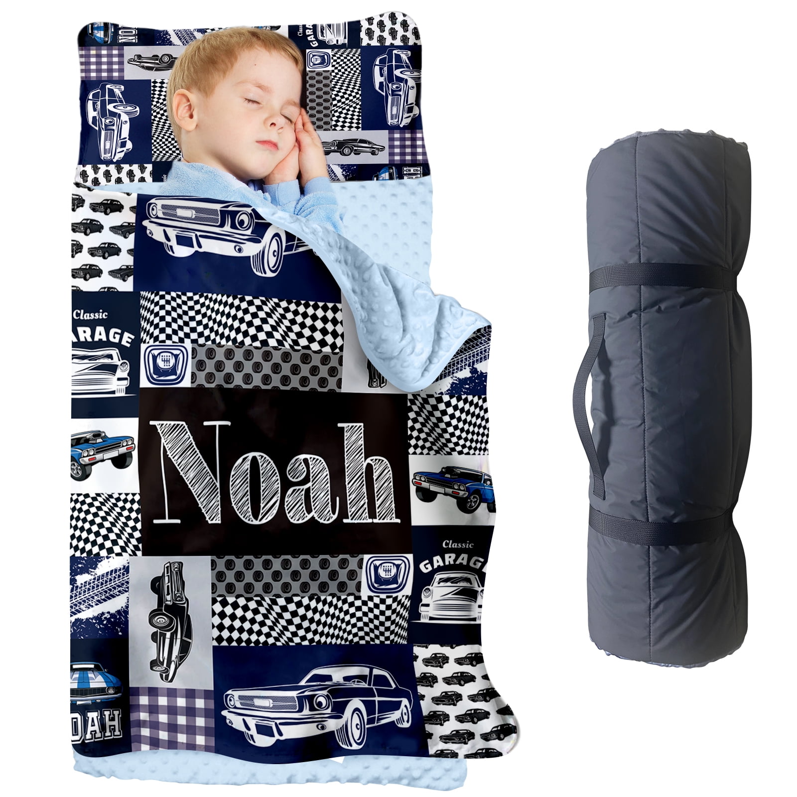 Personalized Toddler Nap Mats for Preschool, Custom Name Navy Car ...