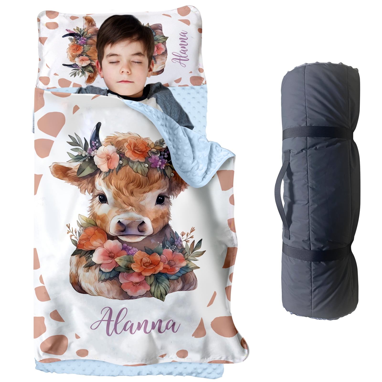 Personalized Toddler Nap Mats for Preschool, Highland Moo Bloom ...