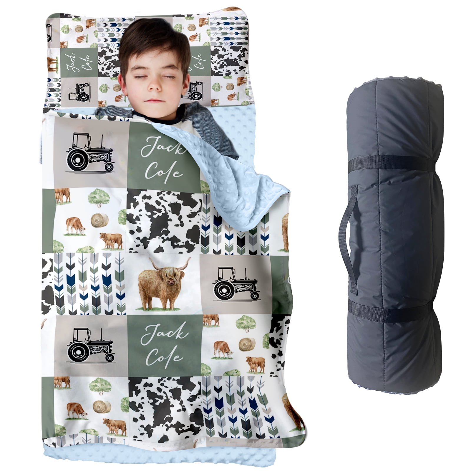Personalized Toddler Nap Mats for Preschool, Tractor Highland Cow ...
