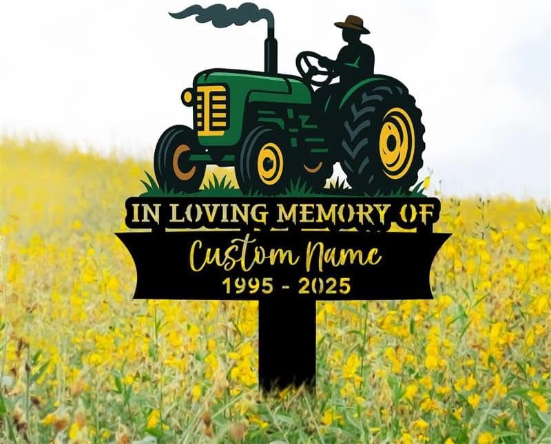 Personalized Tractor Memorial Garden Stake for Dad – Custom Metal Grave ...