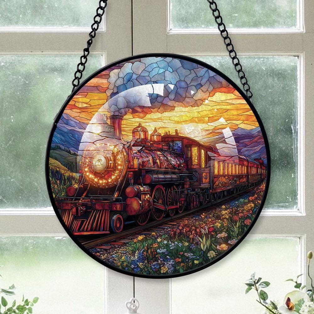 Personalized Train Stained Glass Suncatcher Artistic Window Hanging ...