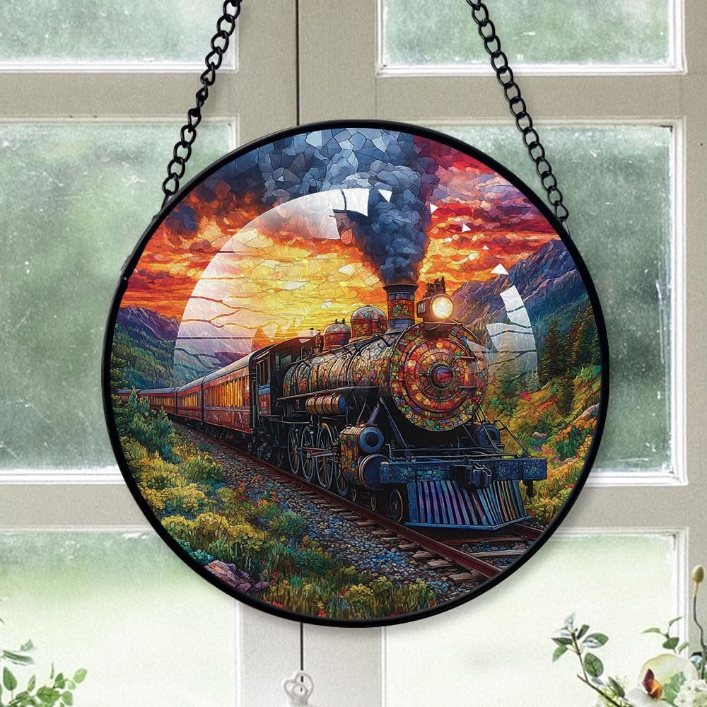 Personalized Train Suncatcher Stained Glass, Train Stained Glass Window ...