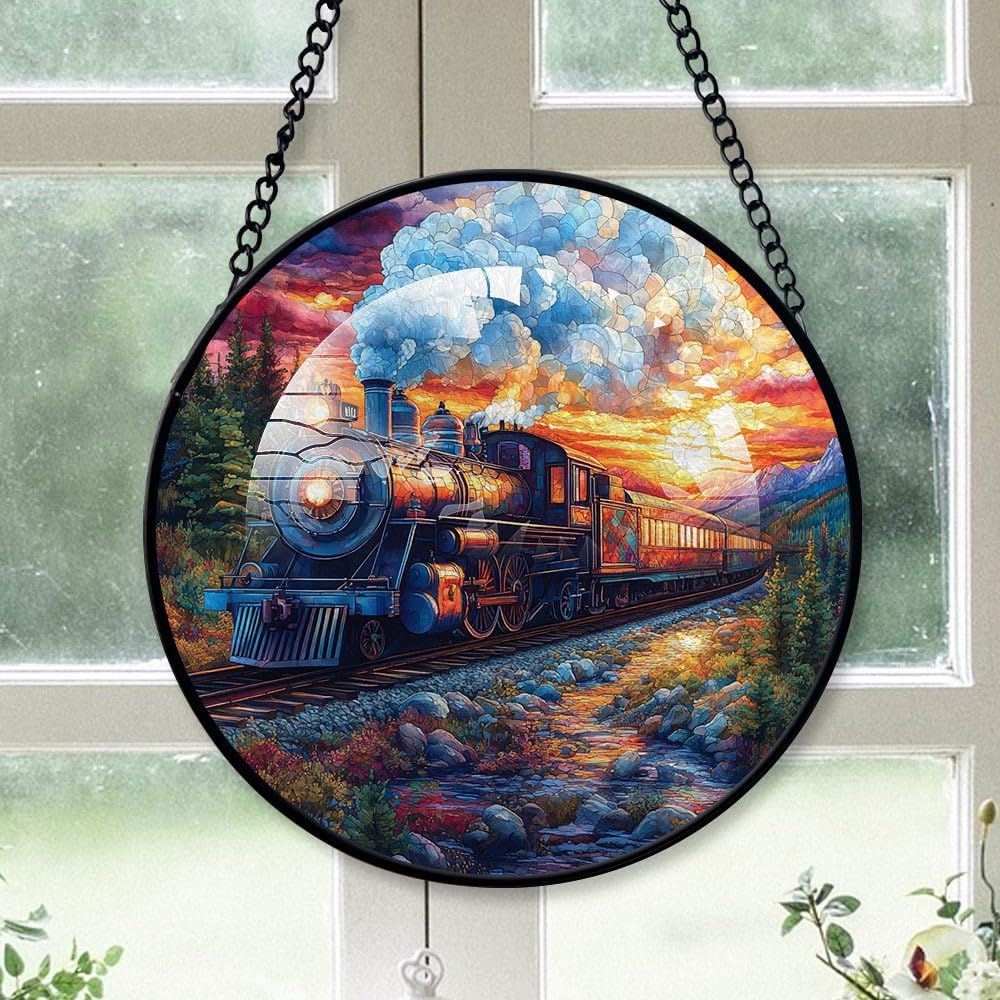 Personalized Train Suncatcher Stained Glass, Train Stained Glass Window ...