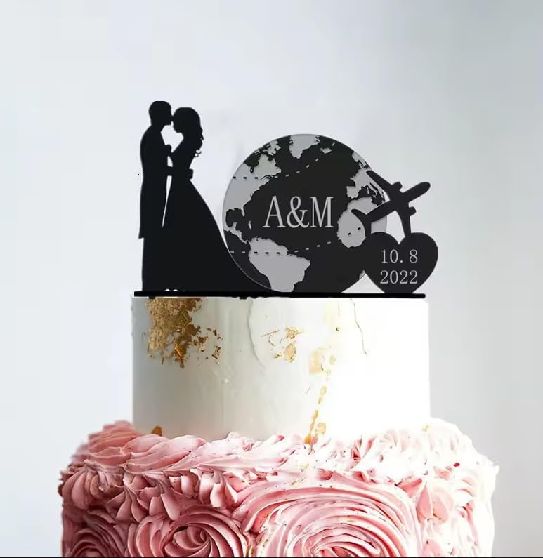 Personalized Travel themed Wedding cake topper world map silhouette ...