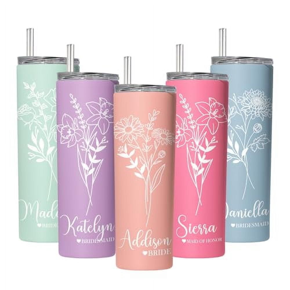 Personalized Tumbler Sets with Birth Flower and Custom Name & Title ...