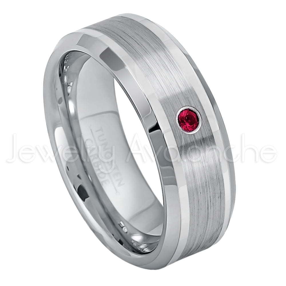 Personalized Tungsten Wedding Band - 0.07ct Solitaire Ruby Ring - 8mm ...
