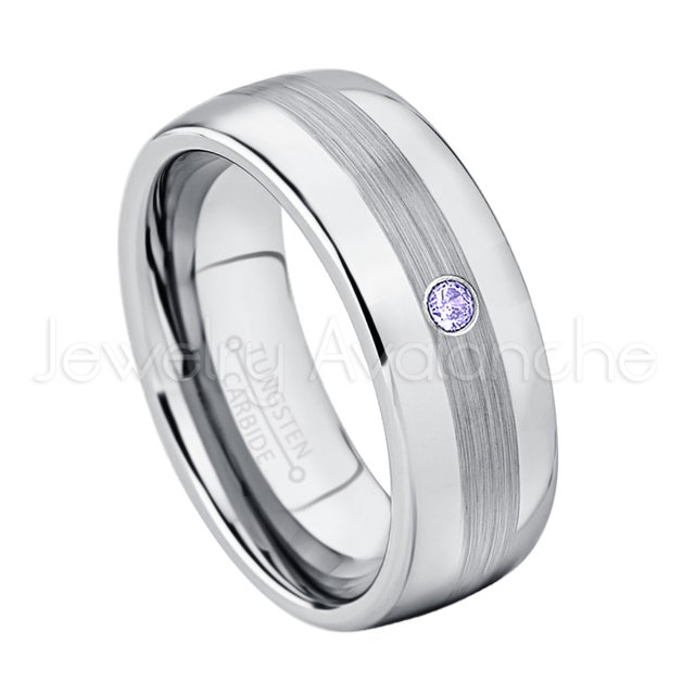 Personalized Tungsten Wedding Band - 0.07ct Solitaire Tanzanite Ring ...