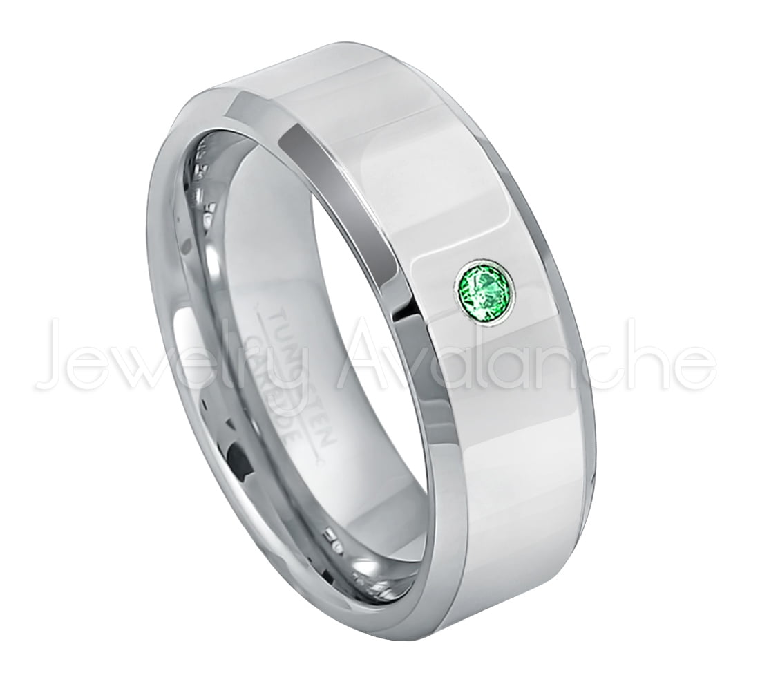Personalized Tungsten Wedding Band - 0.07ct Solitaire Tsavorite Ring ...
