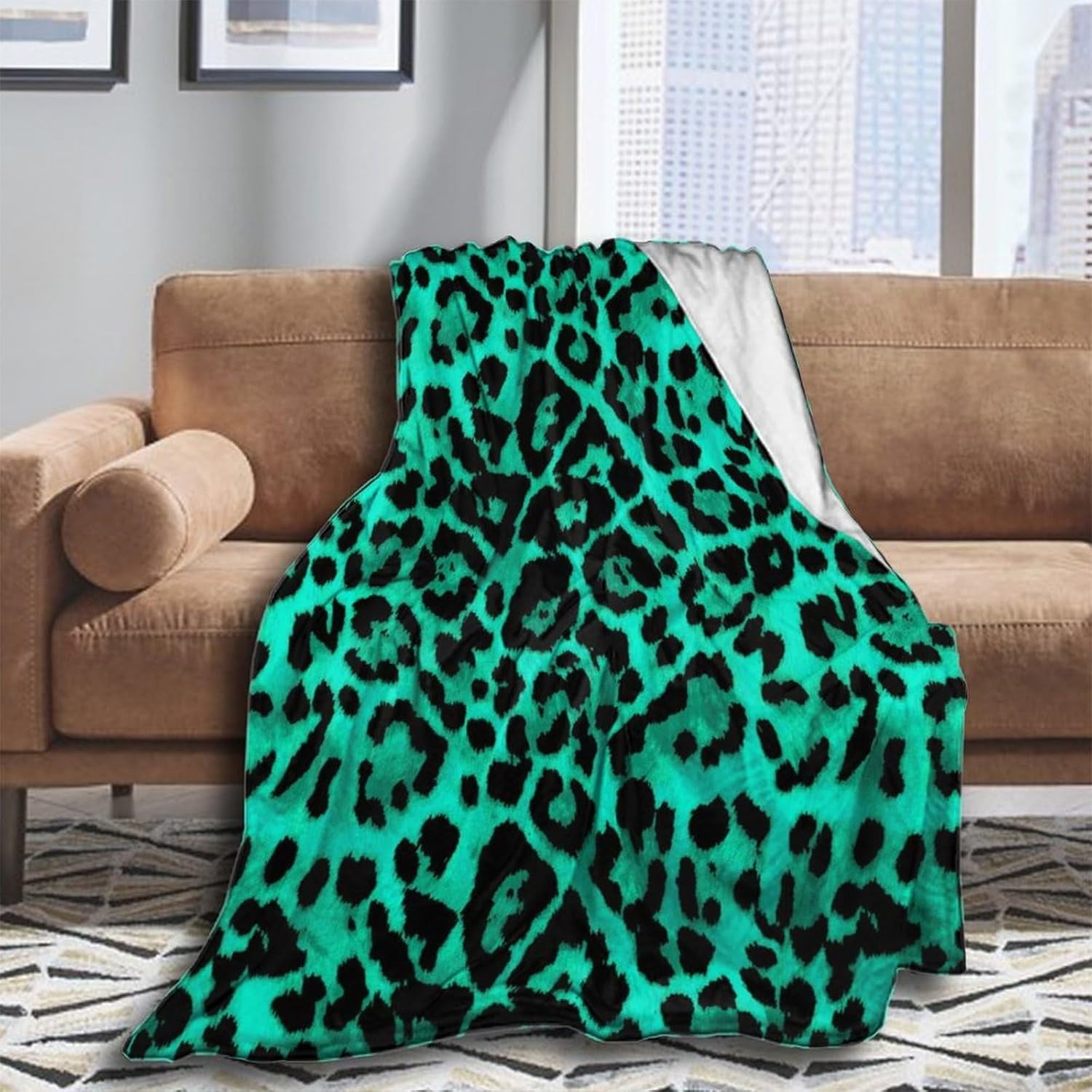 Personalized Turquoise Green Cheetah Leopard Print Throw Blanket All ...