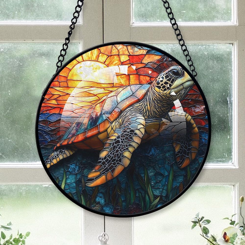 Personalized Turtle Suncatcher Stained Glass, Turtle Stained Glass ...