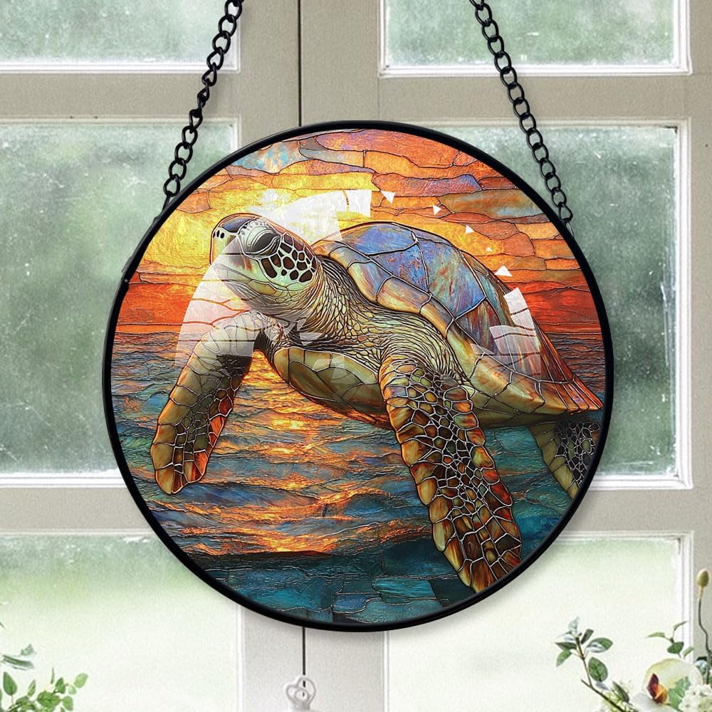 Personalized Turtle Suncatcher Stained Glass, Turtle Stained Glass ...