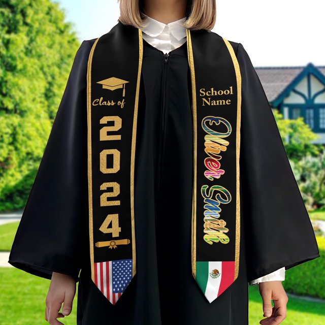 Personalized Two Flag Graduation Stoles, Double Nation Graduation Sash ...