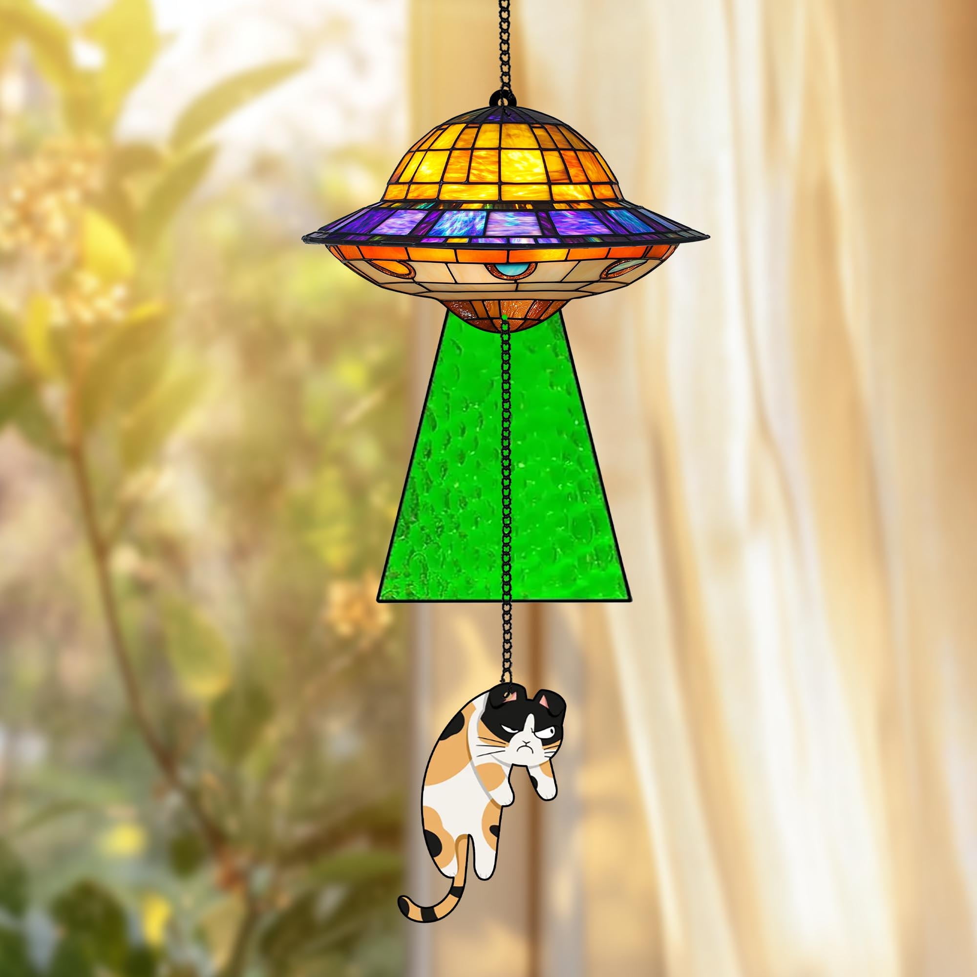 Personalized UFO Cat Acrylic Suncatcher, Funny Faux Stained Glass ...