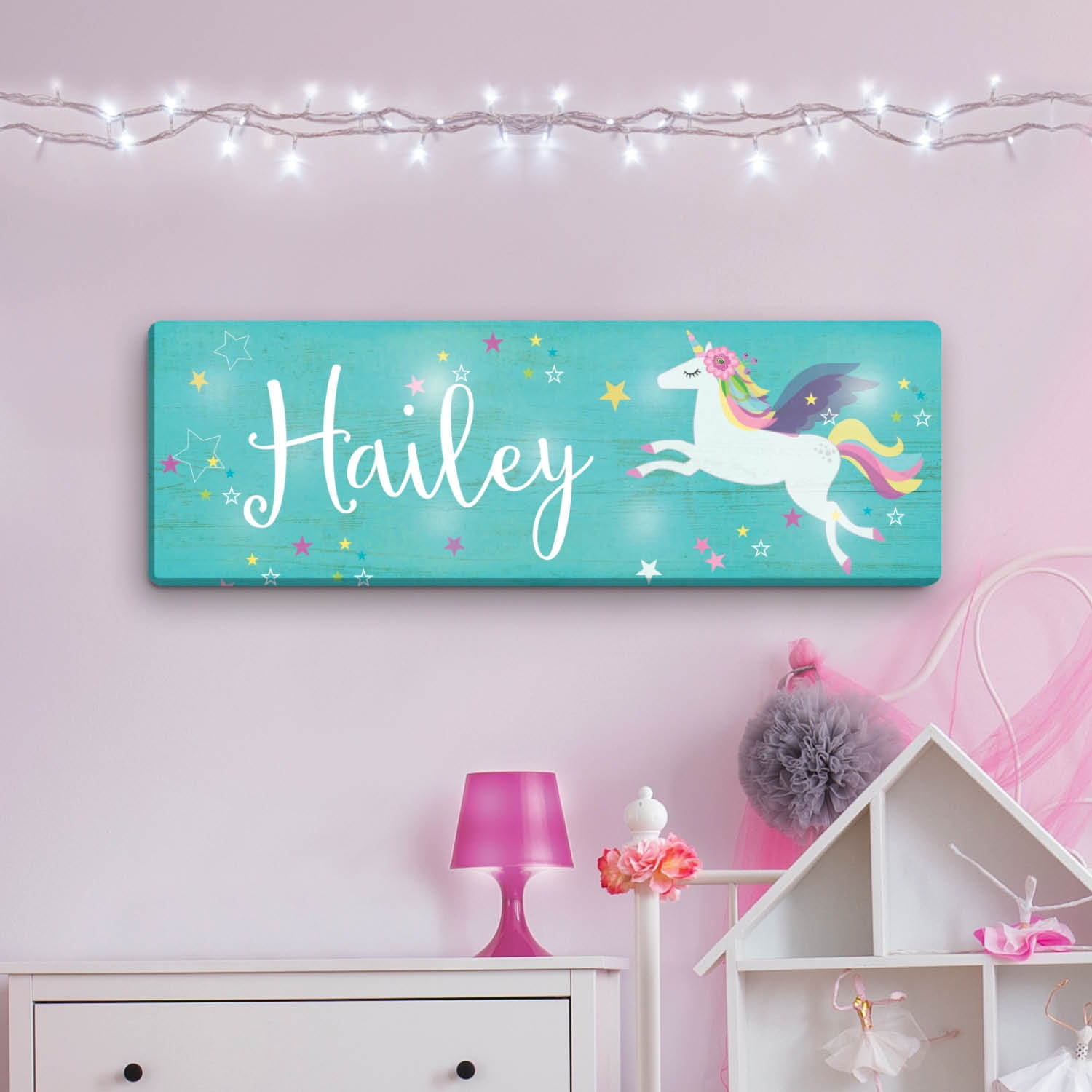 Free Shipping! Personalized Planet Kids Unicorn LED Canvas Wall Art ...