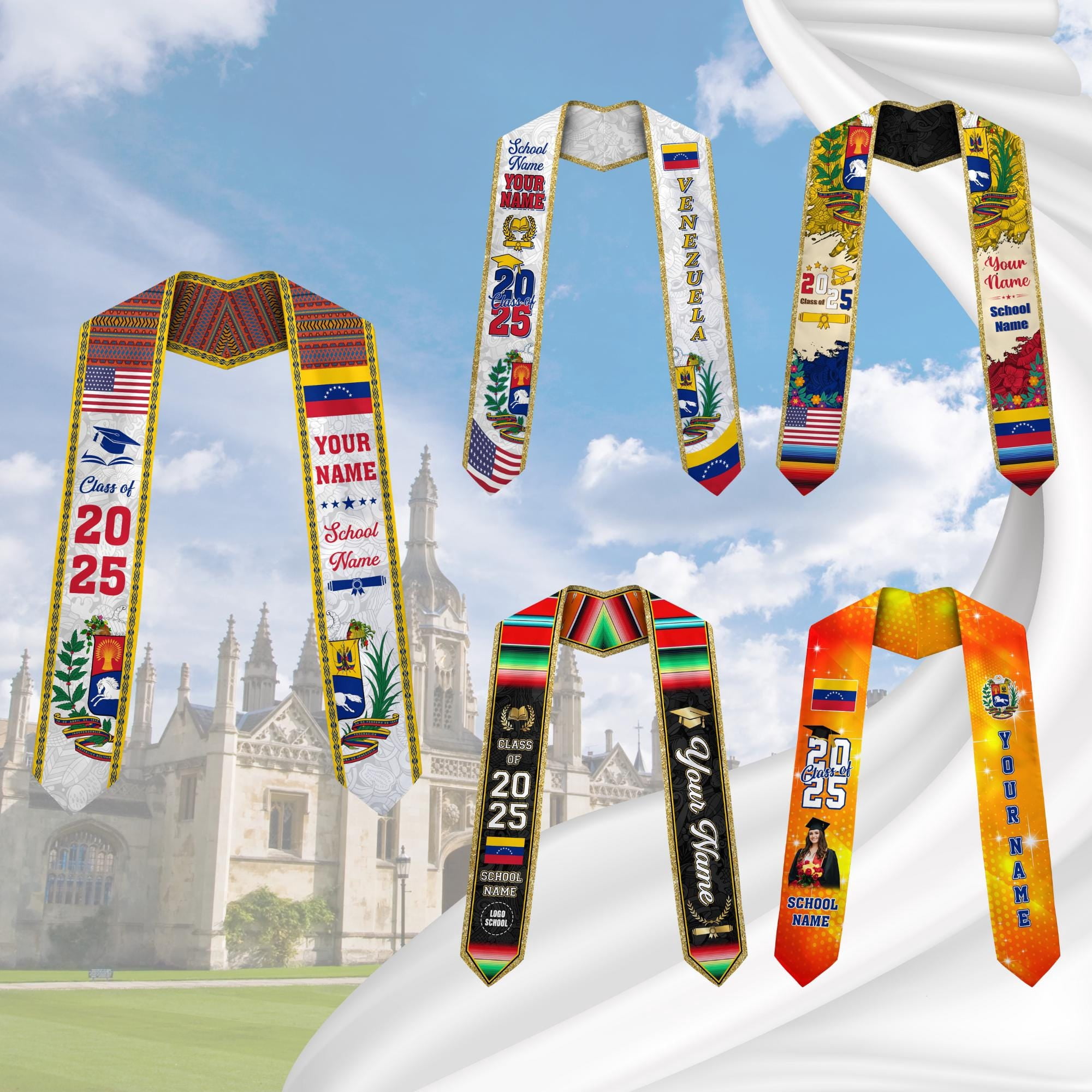 Personalized Name and School Name Venezuela Stole, Venezuela Graduation ...