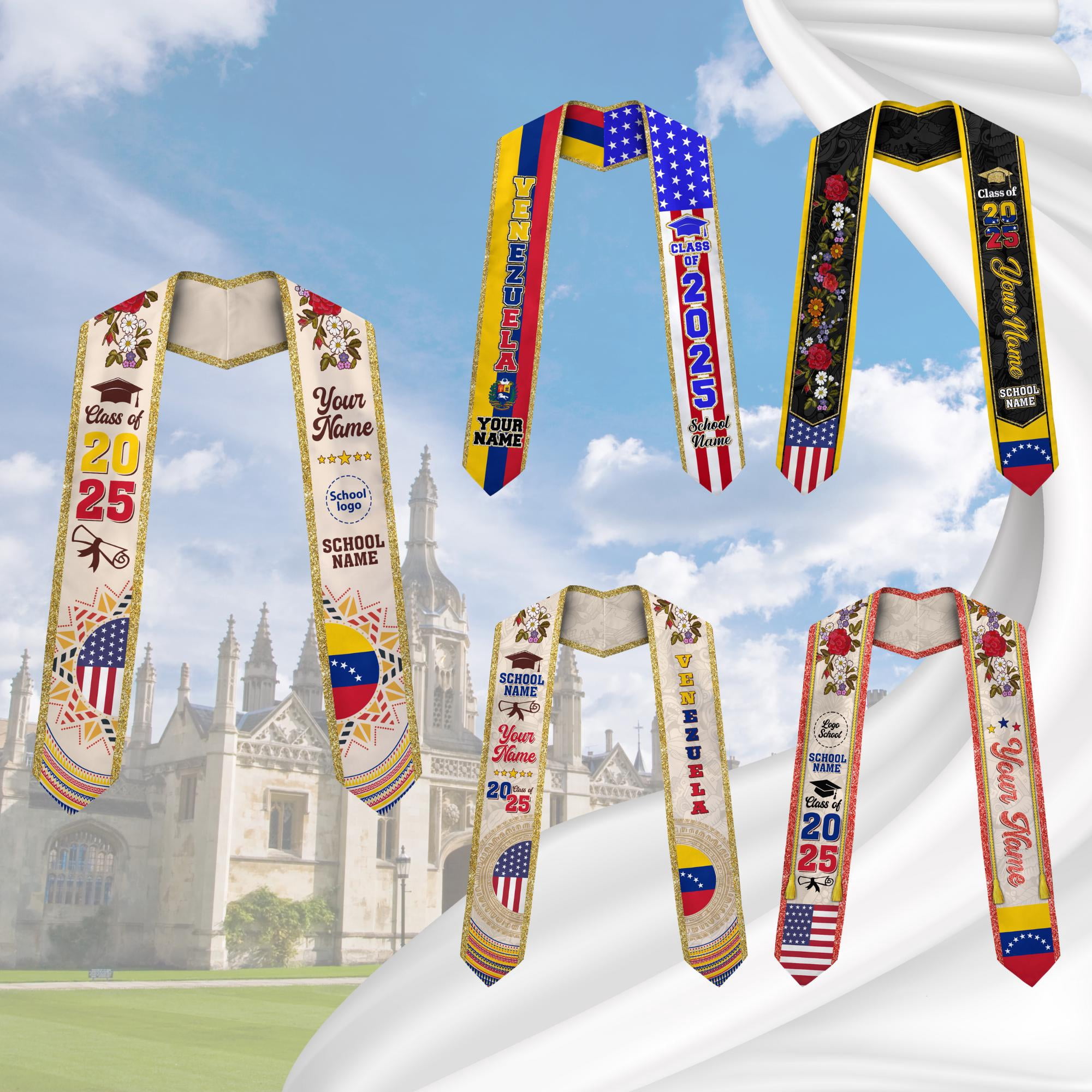 Personalized Venezuela Stole,Custom Venezuela Graduation Sash,Venezuela ...