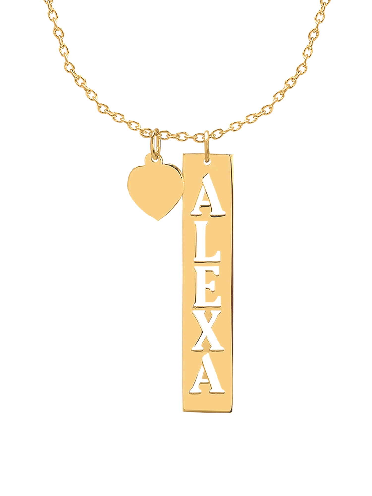 Personalized Vertical Cut Out Name Bar Necklace with Dangling Heart ...