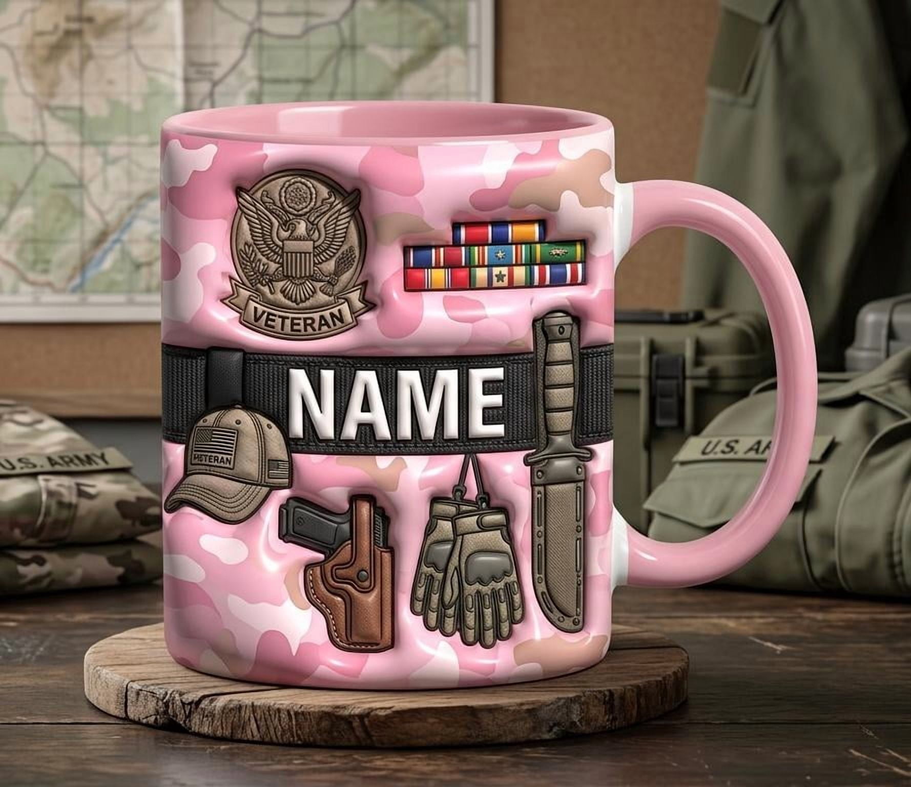 Personalized Veteran Mug Custom Name Pink Camo Military Gift for Her 3D ...