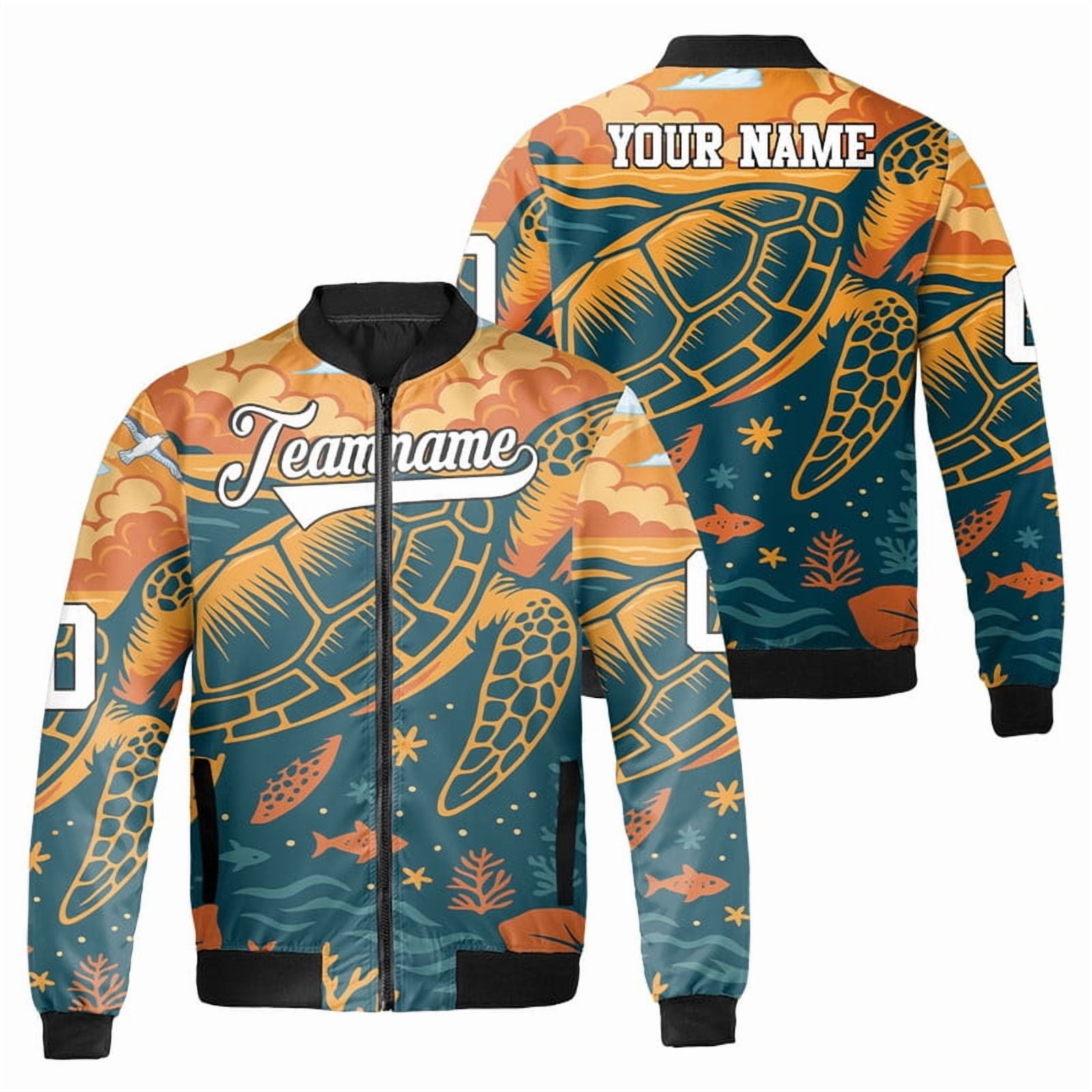 Personalized Vintage Sea Turtle Bomber Jacket – Custom Team Name ...