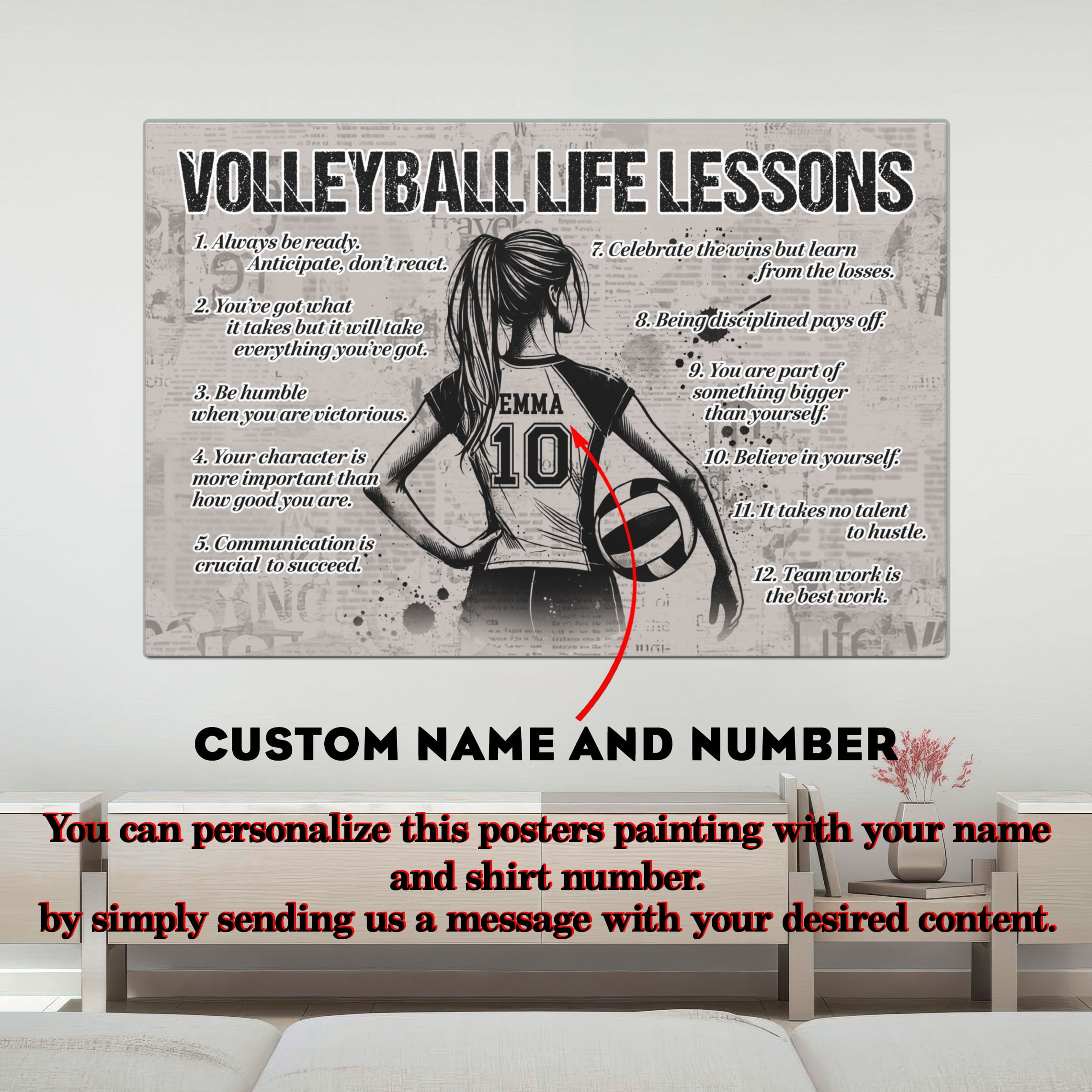 Personalized Volleyball Life Lessons Canvas Painting – Motivational ...