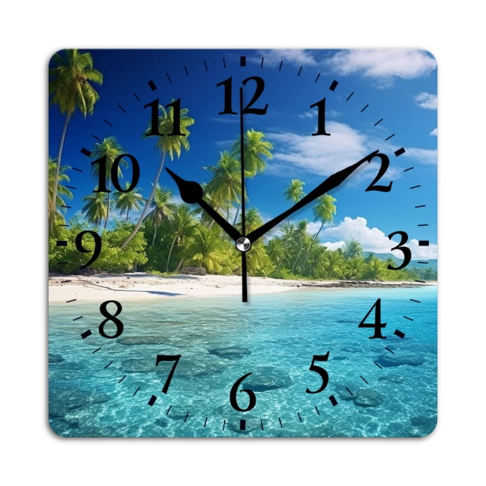 Square Wall Clock,Beautiful Tropical Island With Palm Trees And Clear ...