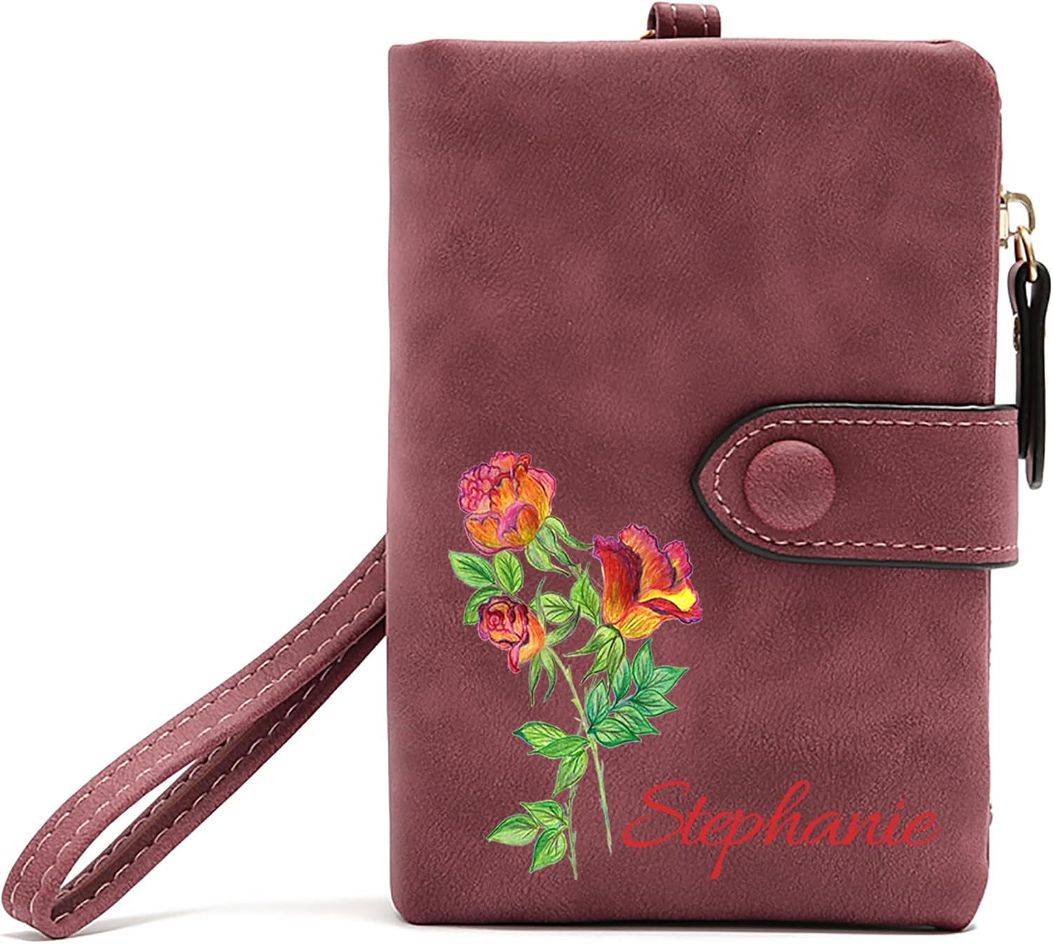 Personalized Wallet Custom Birth Flower & Name, Small Leather Wallet ...