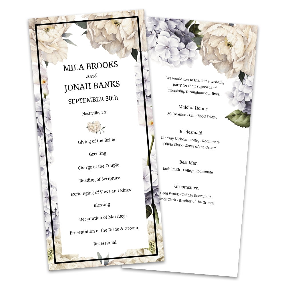 Personalized Watercolor Flowers Wedding Program - Walmart.com