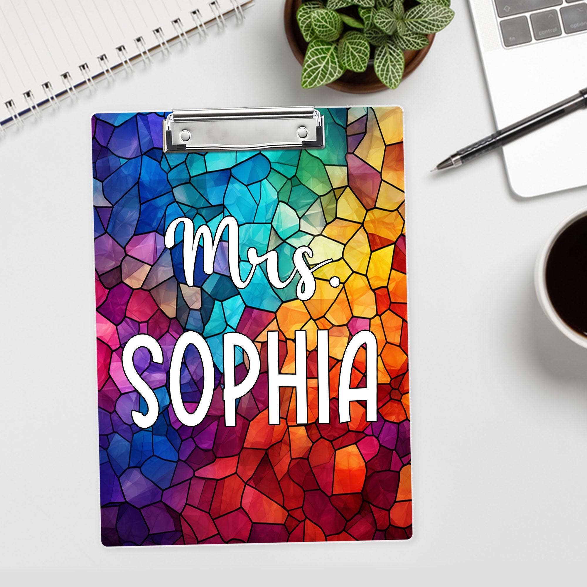 Personalized Wavy Acrylic Clipboard for Teacher, Custom Rainbow Name ...