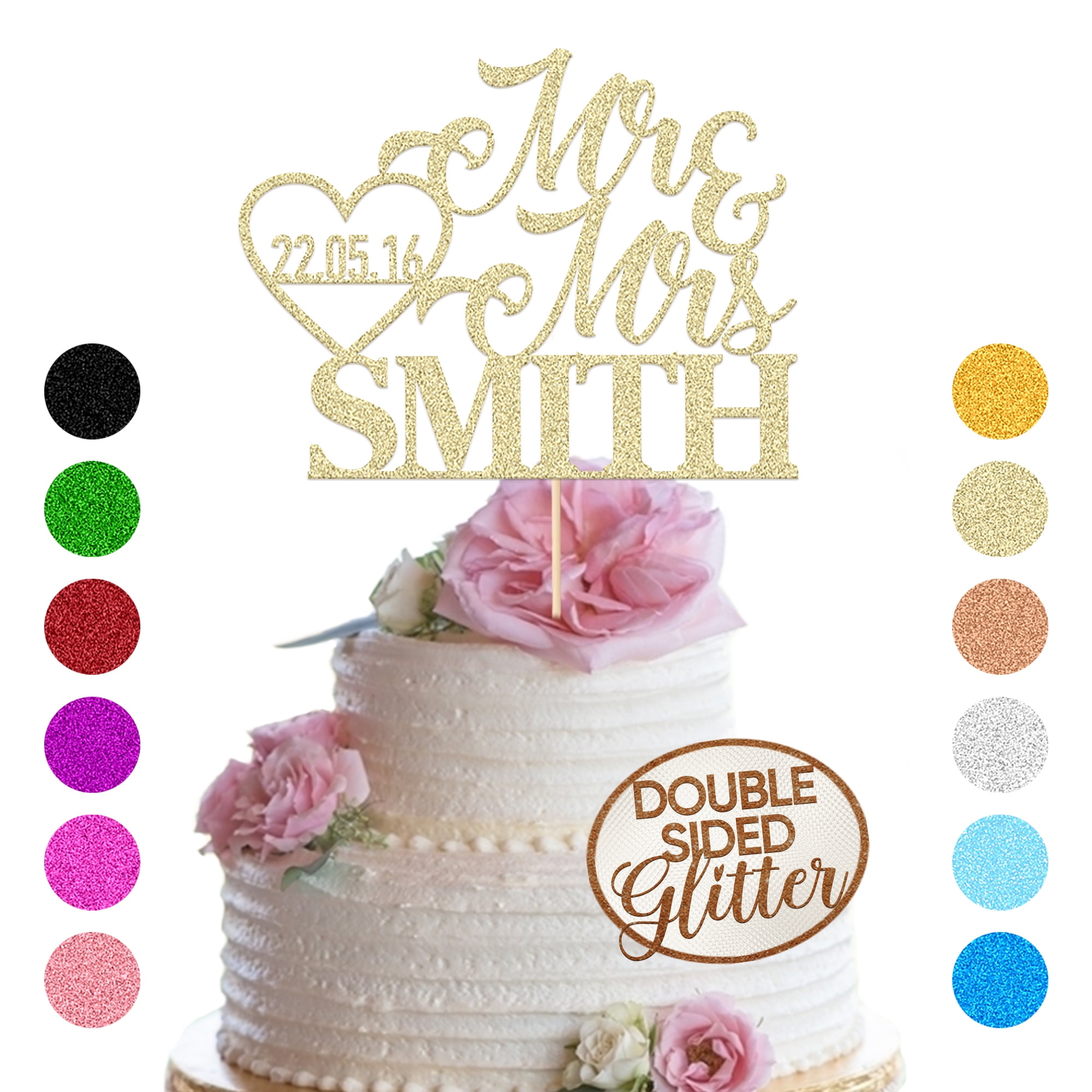 Double Sided Wedding Cake Topper Forty Cake Topper Gold Glitter,