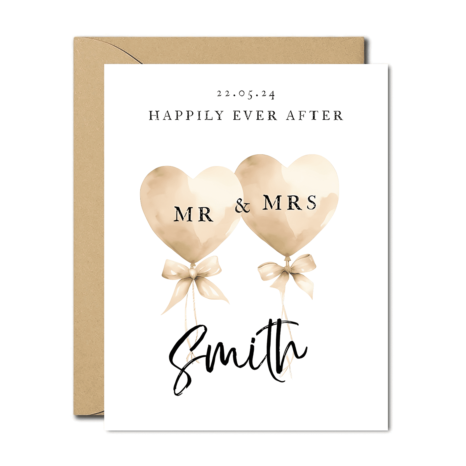 Personalized Wedding Card - "Mr & Mrs" With Heart Balloons ...