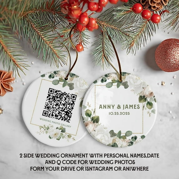 Personalized Wedding Photo Ornament - 2-Sided QR Code Gallery Keepsake ...