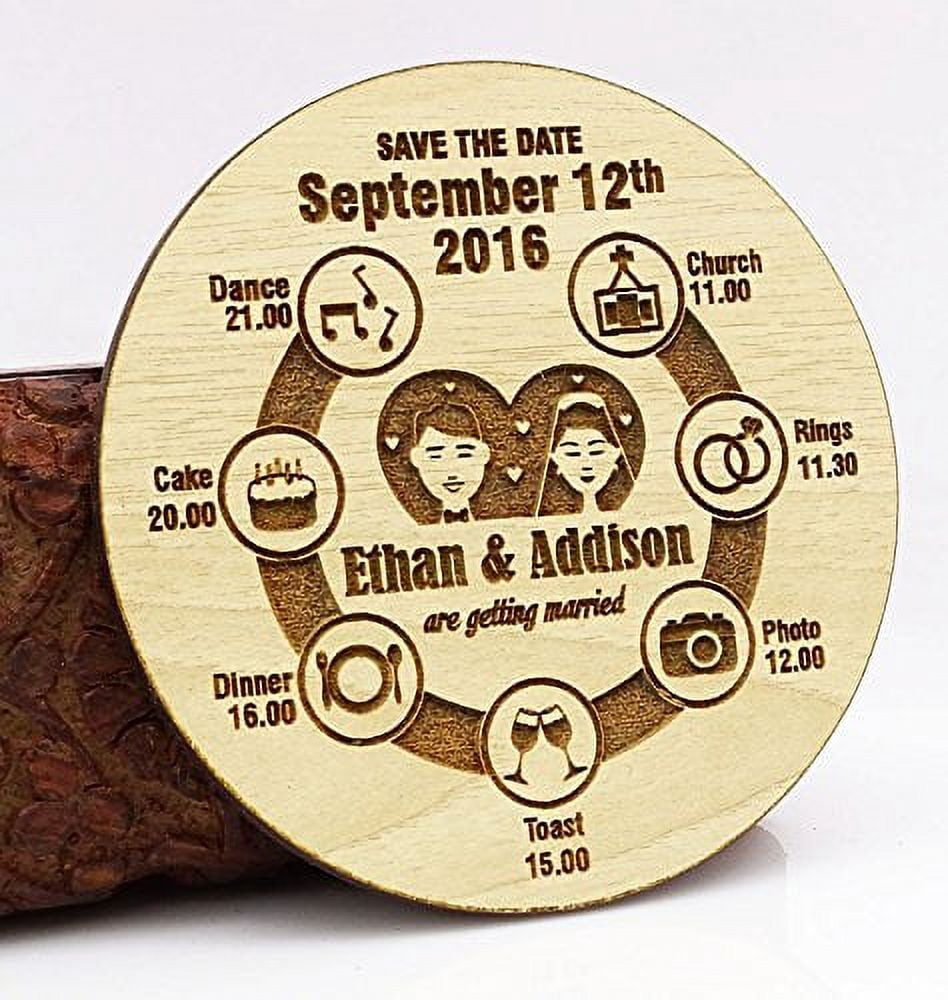 Personalized Wedding Save The Date Magnet 30 Rustic Engraved Wood ...