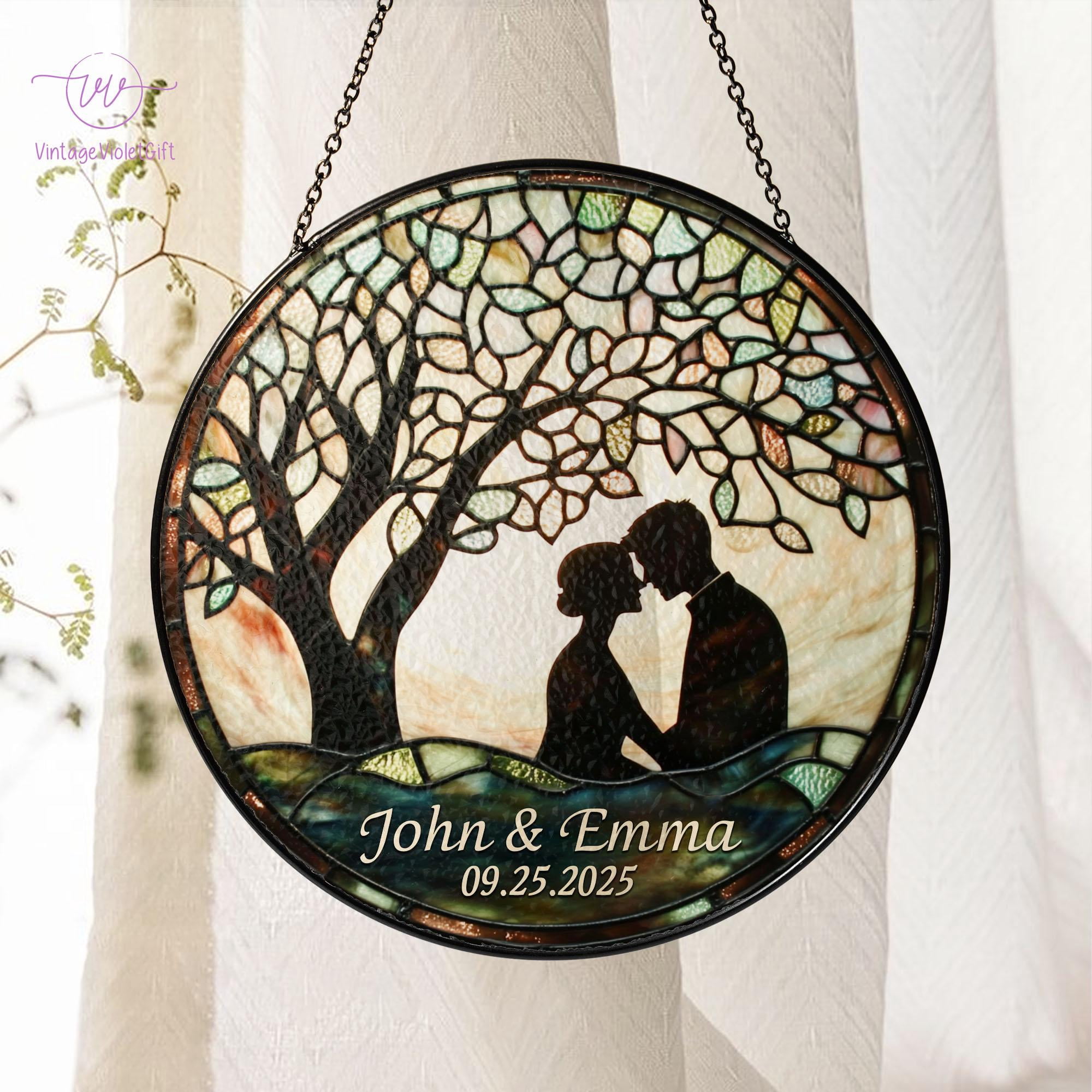 Personalized Wedding Stained Glass Suncatcher, Custom Bride and Groom ...