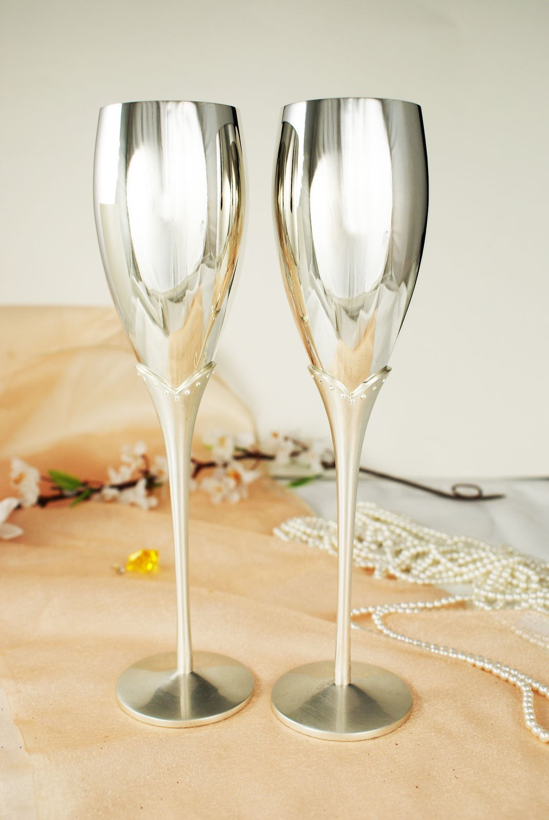 Personalized Wedding Toasting Flutes Champagne Sets Anniversary Silver ...