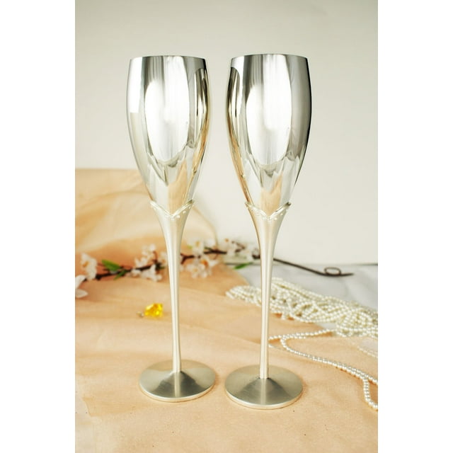 Personalized Wedding Toasting Flutes Champagne Sets Anniversary Silver ...